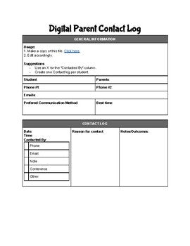 Digital Parent Contact Log Editable in Google Docs – Roombop