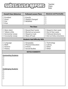 Substitute Report (Editable in Google Docs) – Roombop