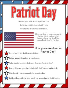 Patriot Day September 11: Handouts & Activity – Roombop